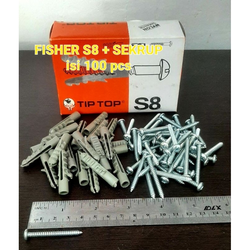 Jual SEKRUP S8 + ANGKUR TEMBOK S8 - 1 PACK ISI 100 PCS | Shopee Indonesia