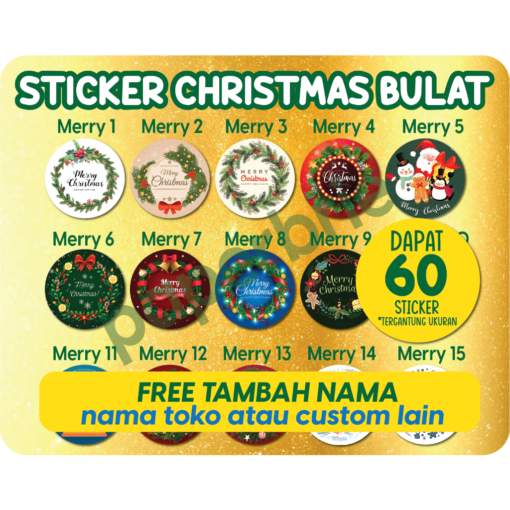 Jual Stiker Label Natal - Sticker Hadiah & Hampers Christmas Gold Santa ...