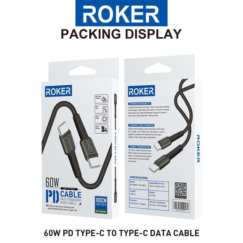 Jual Kabel ROKER TYPE C to TYPE C 60w PD data kabel C to C | Shopee ...