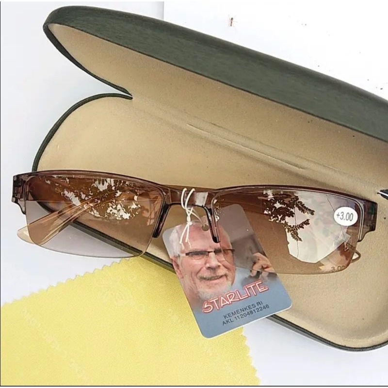 Jual COD kacamata baca plus Lensa coklat frame setengah bingkai ...