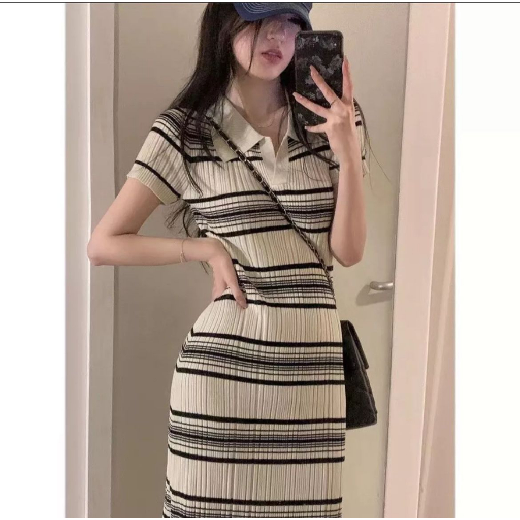 Jual beststore_id96 - Dress Knit Salur Lengan Pendek / Dress Kekinian Korea Style / Dress Rajut ...