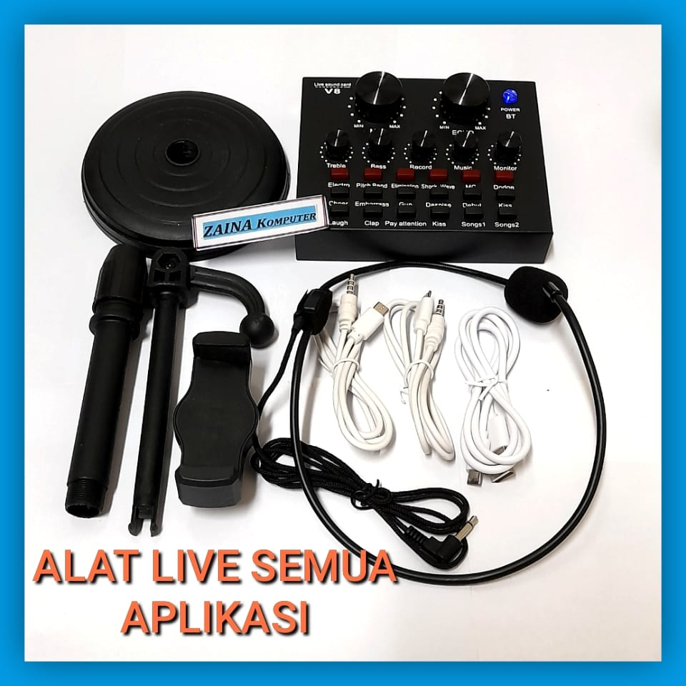 Jual satu paket alat karoke live semua aplikasi sound card v8 mic bando ...