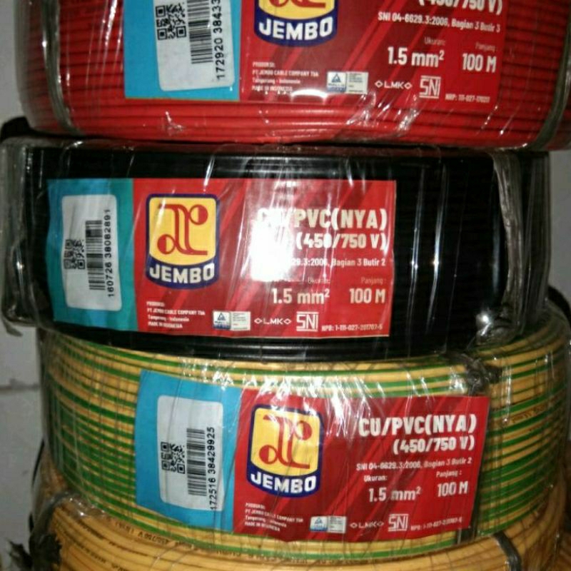 Jual Kabel NYA SNI JEMBO/ETERNA/SUPREME Tunggal Lidi 1×1.5mm P100meter/Tembaga Murni | Shopee ...