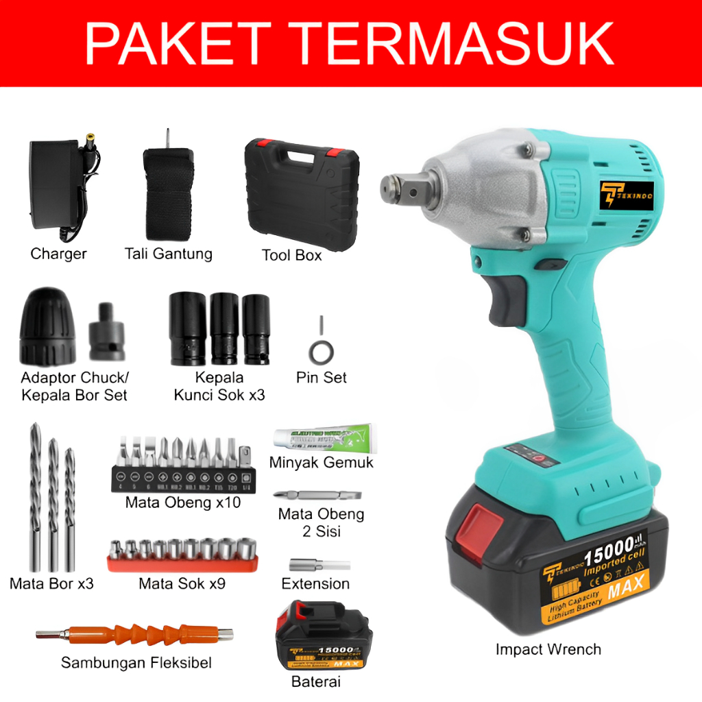 Jual Mesin Kunci Pas Listrik Pembuka Baut Impact Wrench Brushless Cas ...