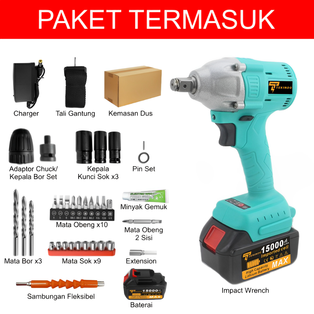Jual Mesin Kunci Pas Listrik Pembuka Baut Impact Wrench Brushless Cas Baterai Tanpa Kabel ...