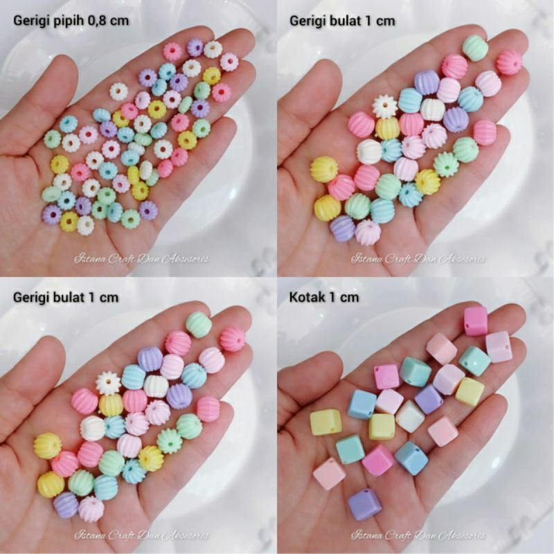 Jual Manik / Mote Susu Pastel Bentuk Gerigi Pipih, Gerigi Bulat dan Kotak Ukuran 0,8 cm dan 1 cm ...
