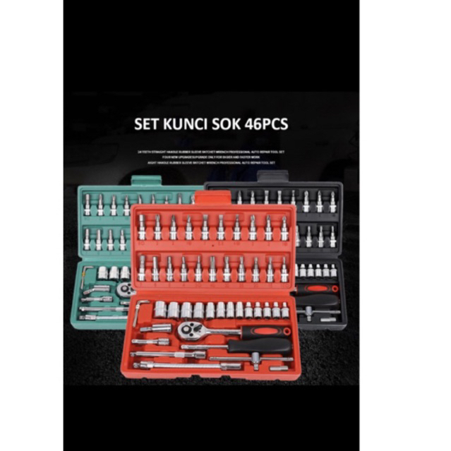 Jual kunci shock 46pc set socket (1/4”) full lengkap socket tool kit ...