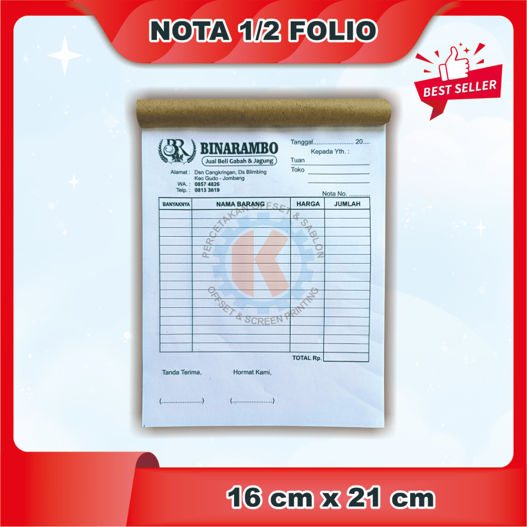 Jual Nota 1/2 Folio 2 PLY | Kwitansi | Surat Jalan | Faktur | Bon ...