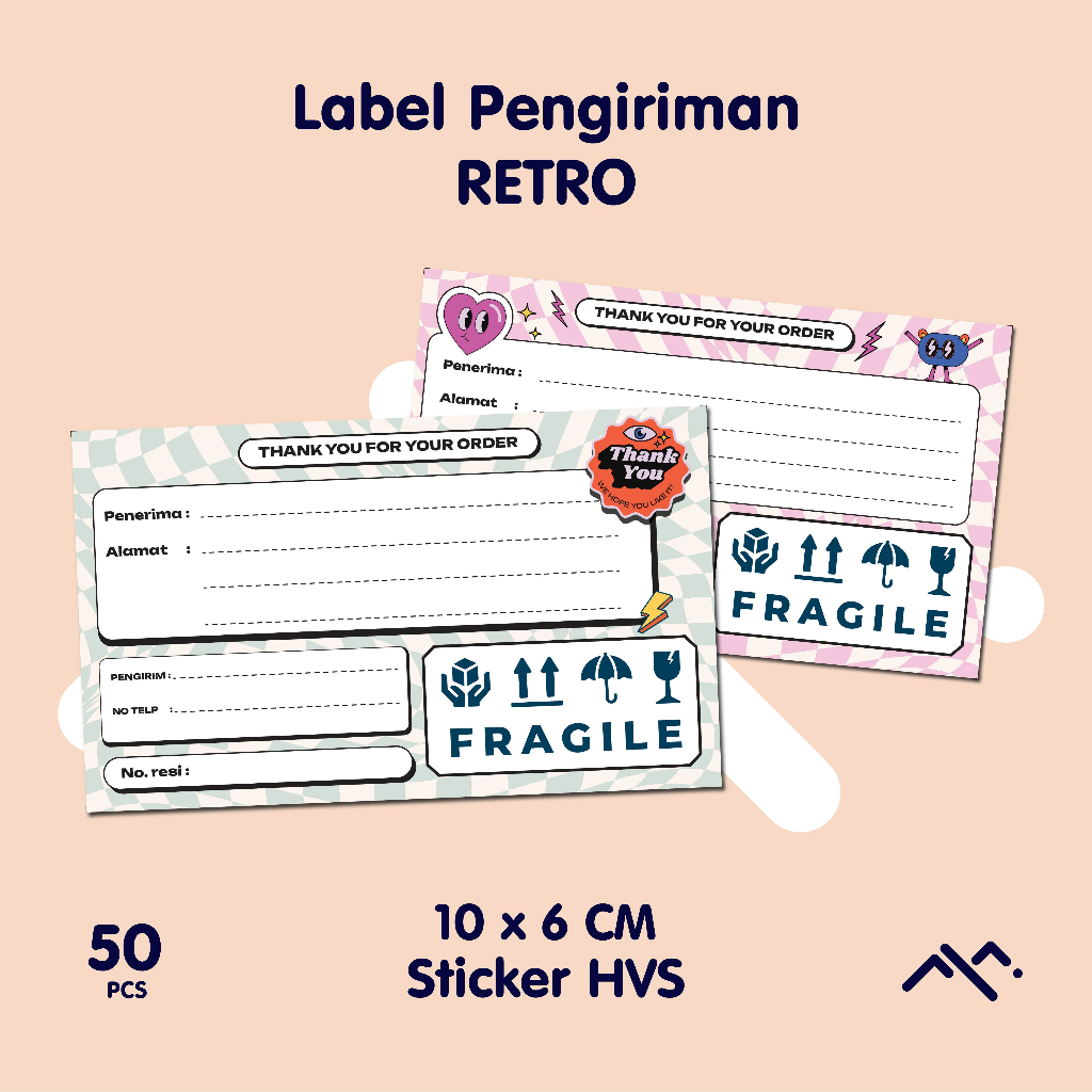 Jual [50PCS] Label Pengiriman Retro | Label Olshop | Sticker Resi ...