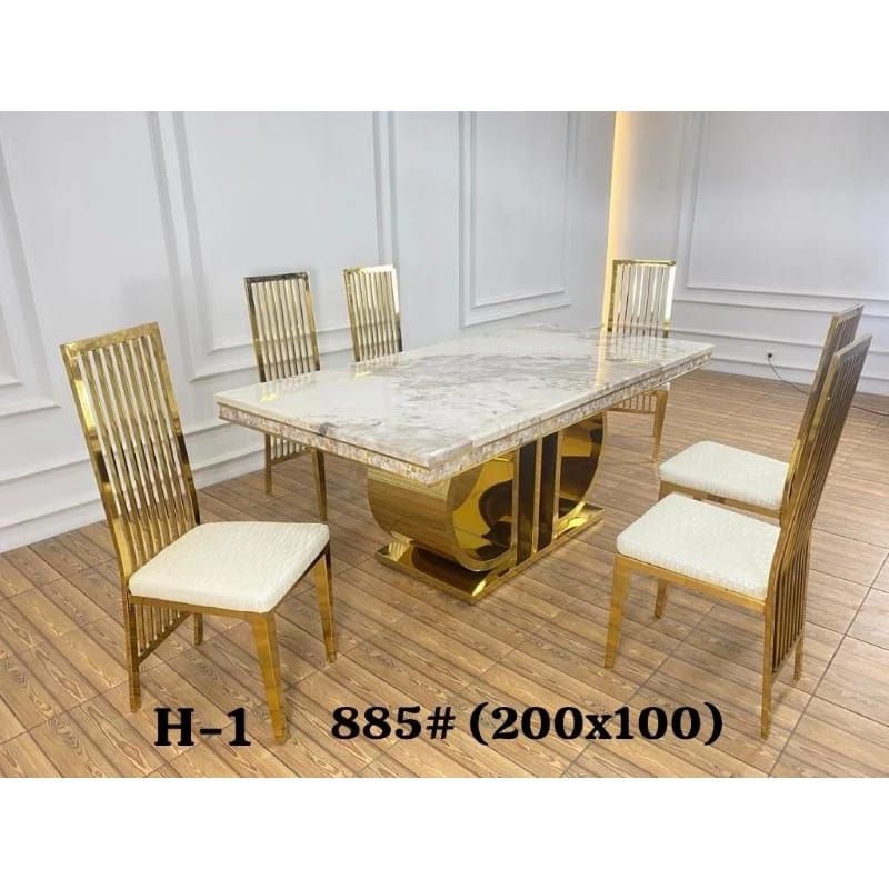 Jual Meja Makan Marmer Import Gold Stainless 885 + 8 Kursi | Shopee ...