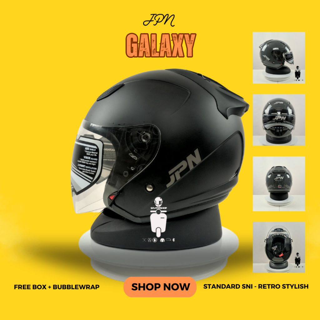 Jual HELM JPN GALAXY HALF FACE PAKET GANTENG BLACK MATTE HITAM DOFF ...