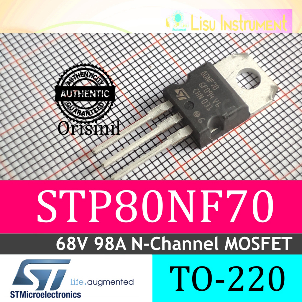 Jual STP80NF70 80NF70 N-channel 68V 0.0082Ω 98A TO-220 STripFET II MOSFET STMicroelectronics ...