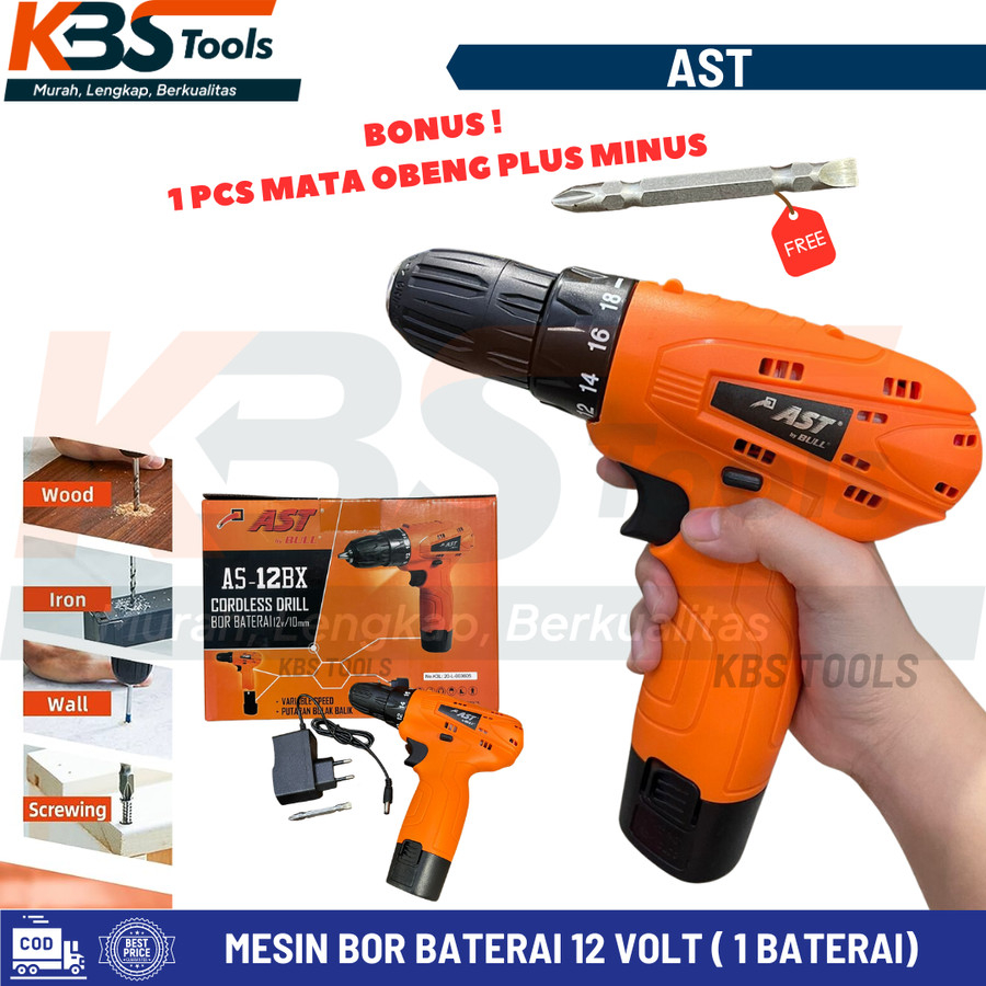 Jual Mesin Bor Baterai AST 12 V Bor Cas Tanpa Kabel 10mm Cordless Drill ...