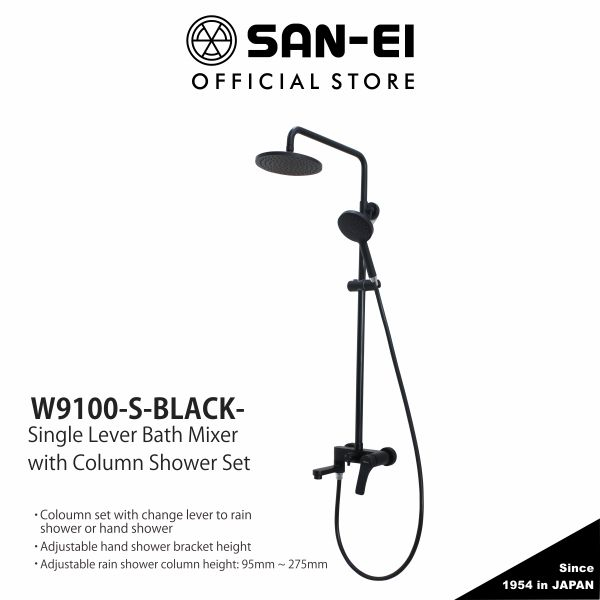 Jual SAN-EI Single Lever Bath Mixer with Column Shower Set W9100-S-Black | Shopee Indonesia