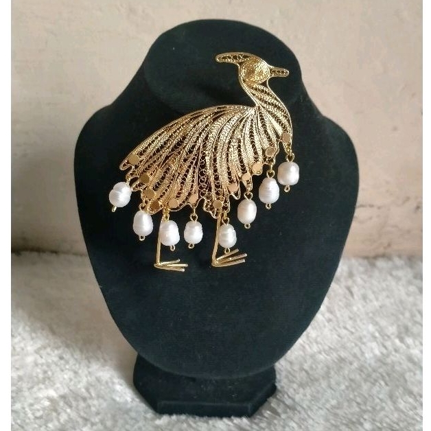 Jual bros burung kasuari kombi mutiara air tawar krum emas handmade ...