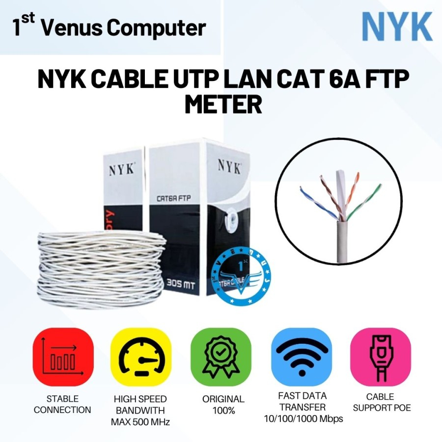 Jual KABEL LAN NYK CAT 6A FTP CABLE UTP LAN METERAN / NET03-NYK | Shopee Indonesia