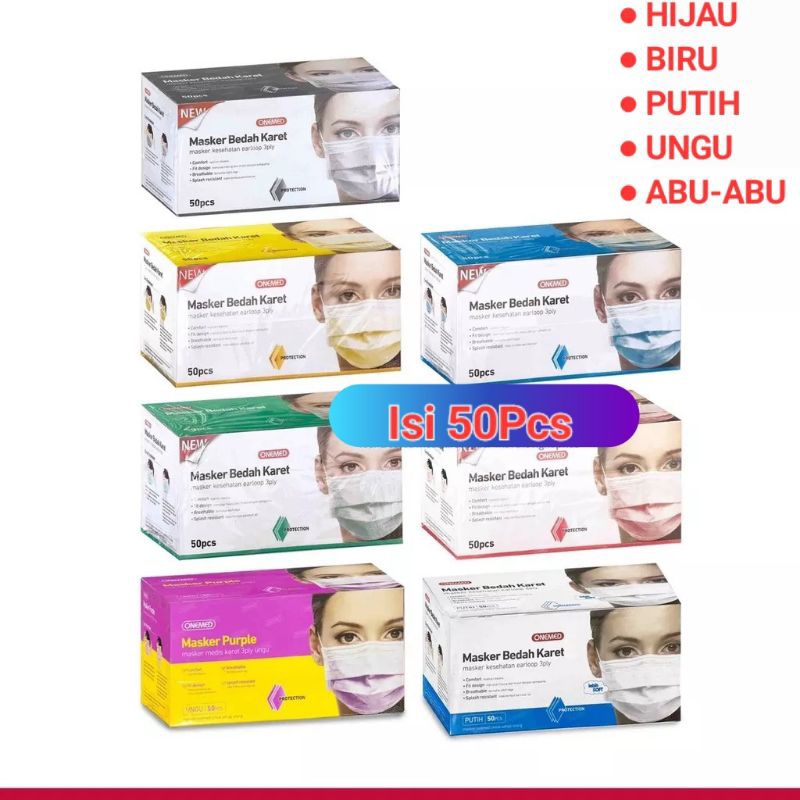 Jual Masker Medis 3Ply Box 50Pcs Onemed Masker Medis Earloop Masker ...