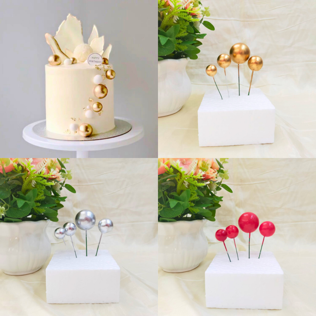 Jual Hiasan Kue Cake Topper Bulat Bola Emas, Perak dan Merah 1 set ( Isi 4 pcs) | Shopee Indonesia