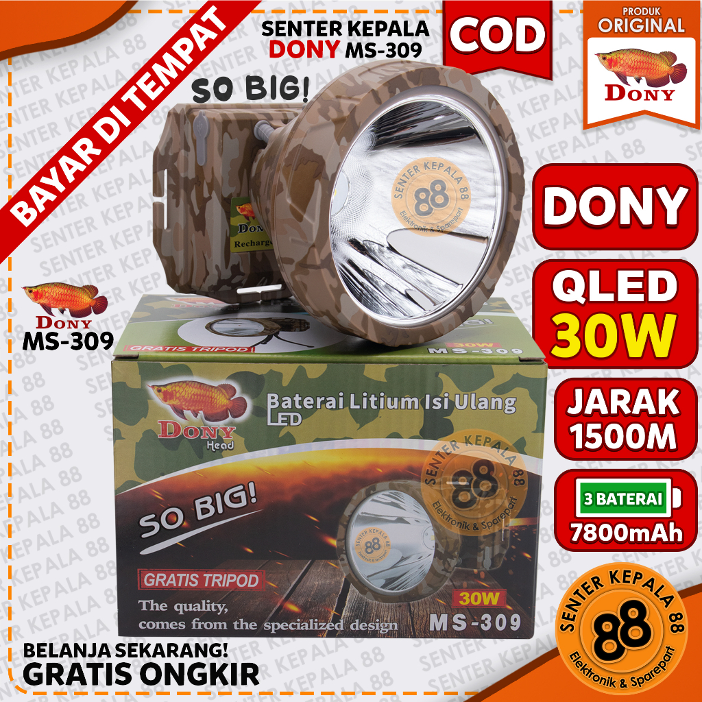 Jual DONY Senter kepala Cas DONY MS 309 SOBIG 30 WATT 30W QLED LED T6 ...