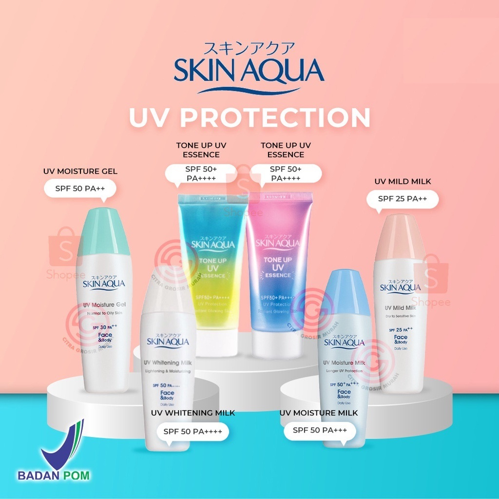 Jual SKIN AQUA Tone Up UV Essence | UV Moisture Milk SPF 50+ PA+++ 40g Moist Gel SPF 30 ...