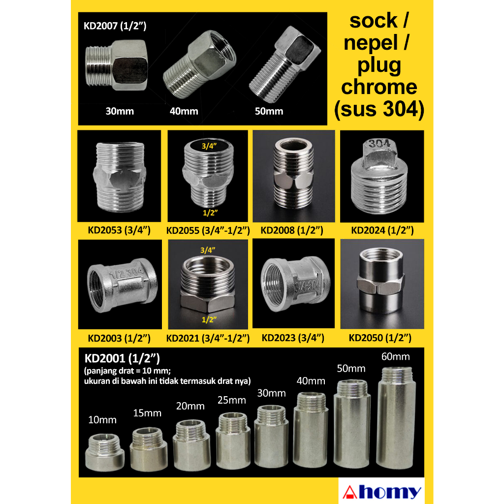 Jual fc sock drat plug nepel nipple chrome 1/2” 3/4” fitting sambungan ...