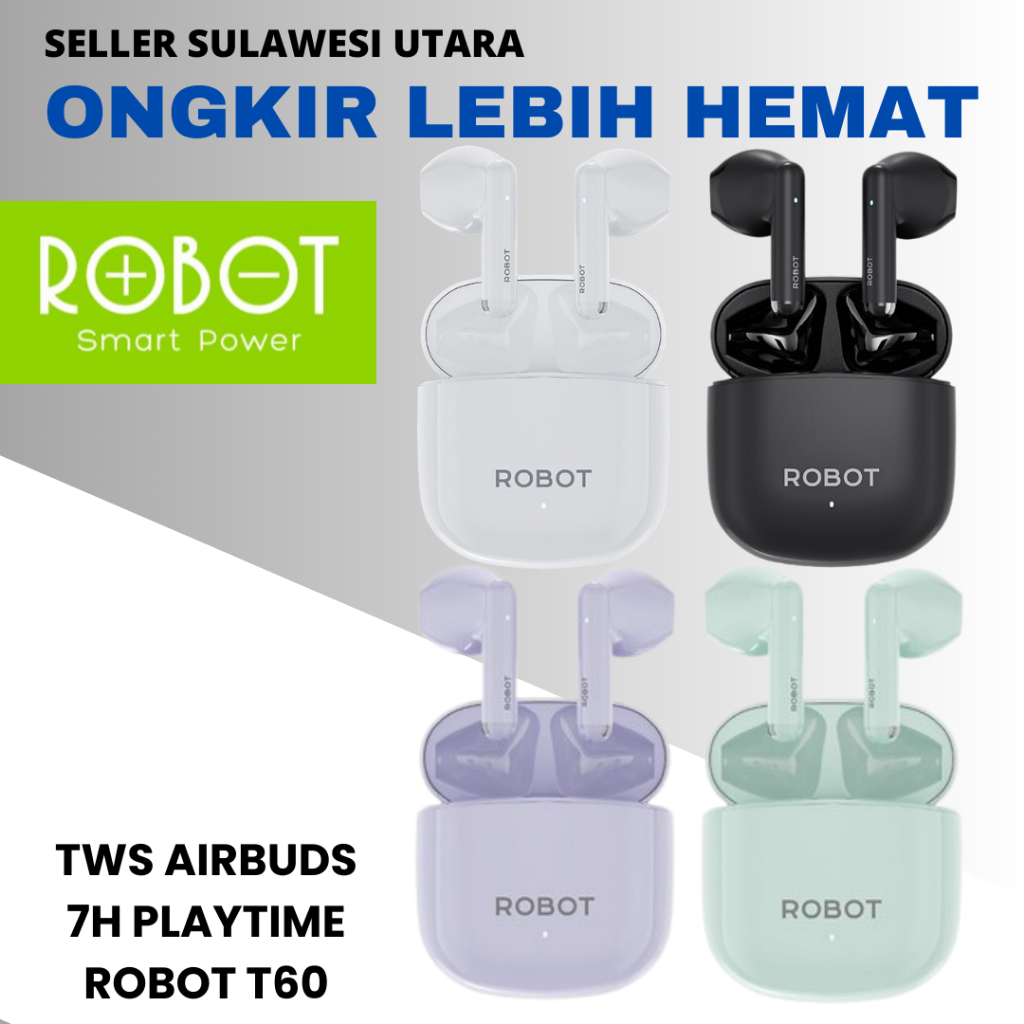 Jual TWS ROBOT AIRBUDS T60 7 HOURS PLAYTIME WIRELESS BLUETOOTH | Shopee ...