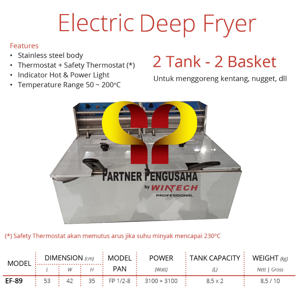 Jual GETRA EF-89 Electric Deep Fryer Mesin Penggorengan Listrik Kentang ...