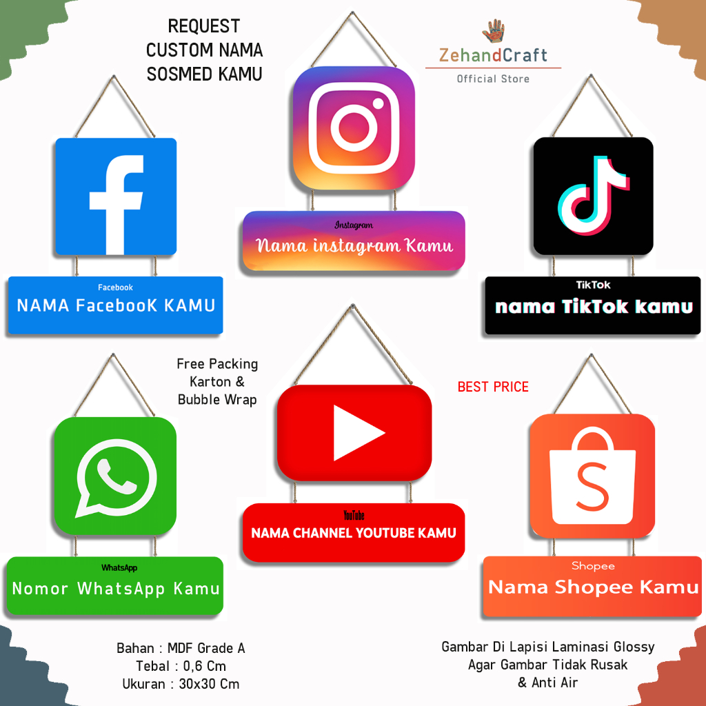 Jual Zehandcraft - Hiasan Dinding Custom Nama Sosmed | Shopee Indonesia