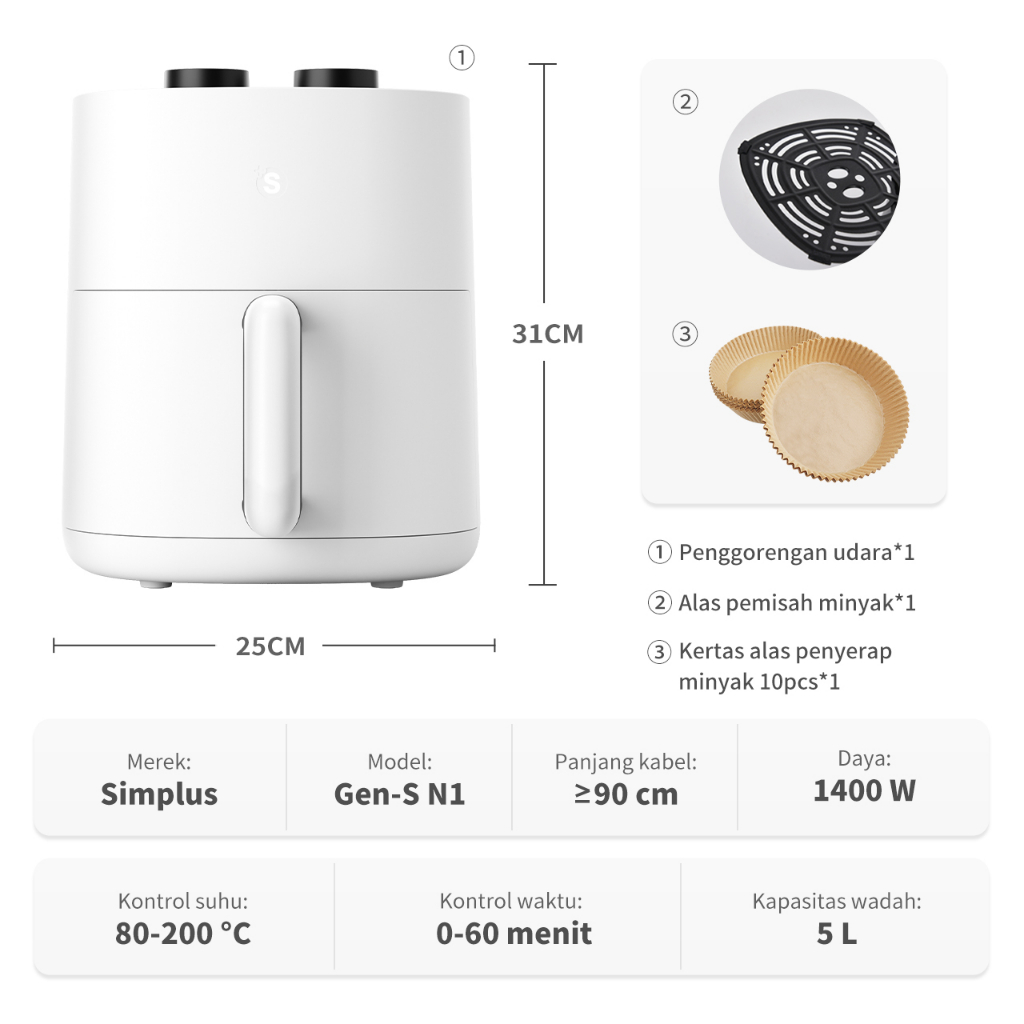 Jual Simplus Air Fryer 5L Kaca Tampilan Kapasitas Besar Model Sentuh penggunaan Multifungsi Gen ...