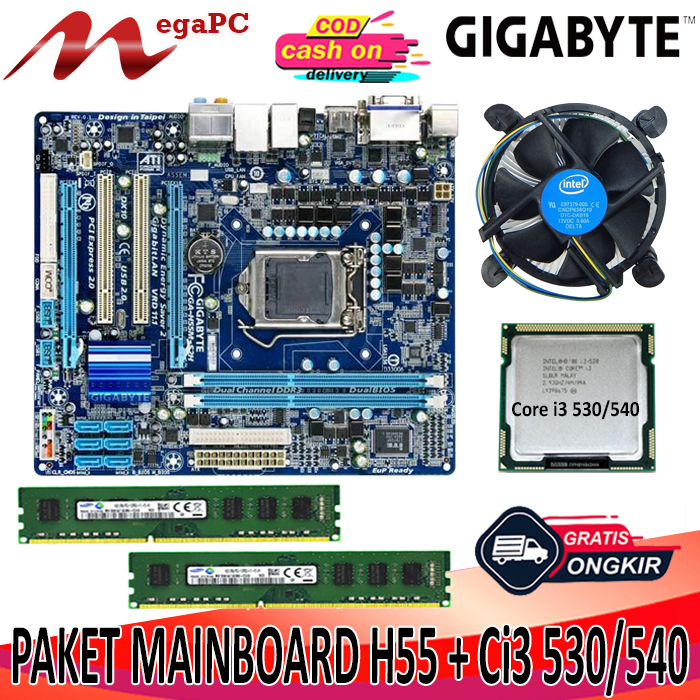 Jual Paket Mainboard 1156 H55 Ddr3 + Processor Core i3 530/540 + Fan ...