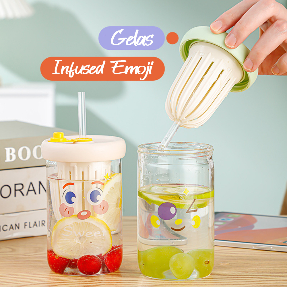 Jual GELAS INFUSED WATER KACA SEDOTAN KACA EMOJI - BOTOL AIR MINUM ...