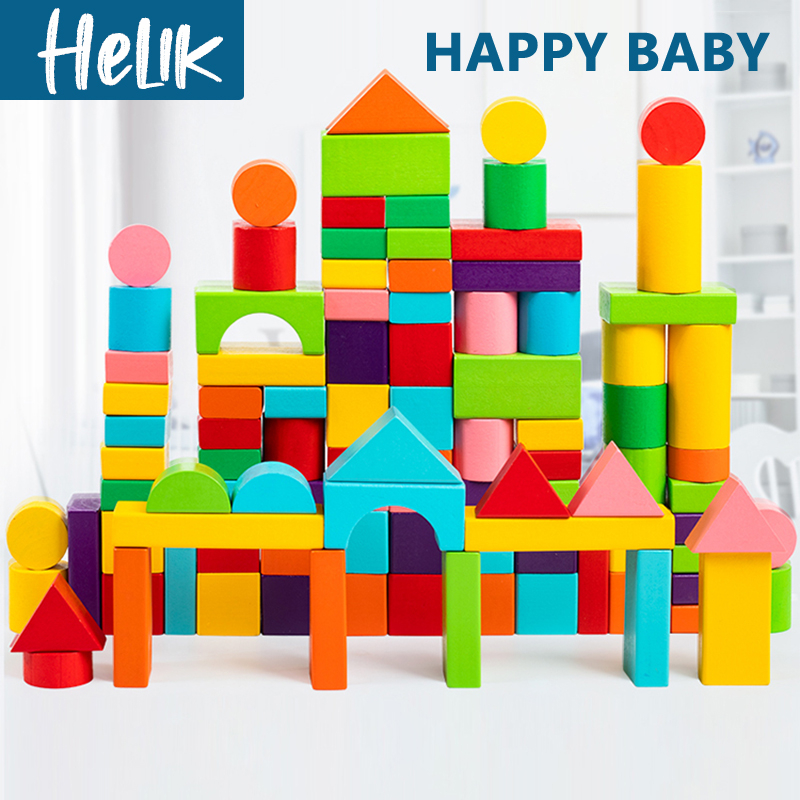 Jual Mainan Balok Susun Kayu Besar 100pcs Mainan Edukasi Anak Wooden ...