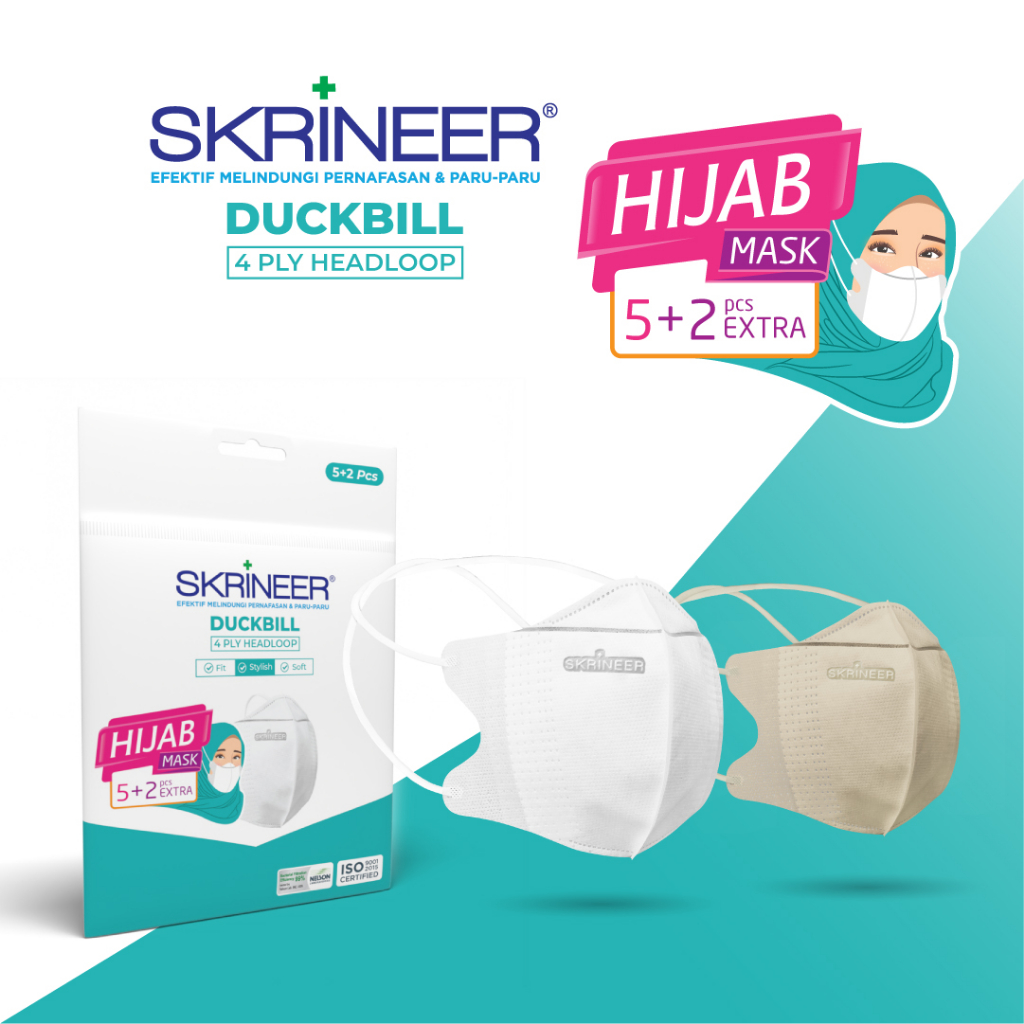 Jual Skrineer Duckbill Mask '5+2S 4Ply Headloop White-Mix Colour ...