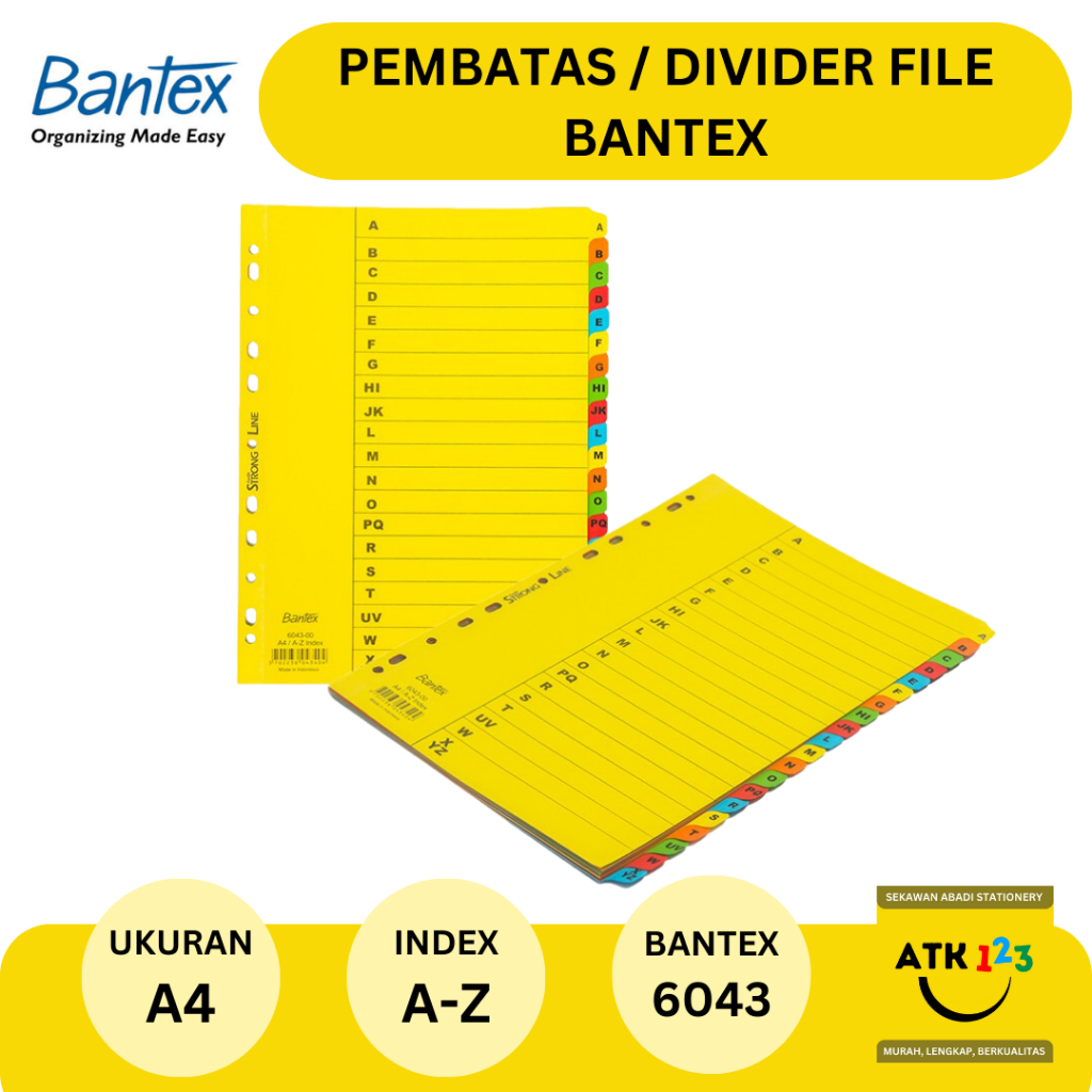 Jual BANTEX Binder Divider Pembatas Odner Bantex A4-6043 Alphabets ...