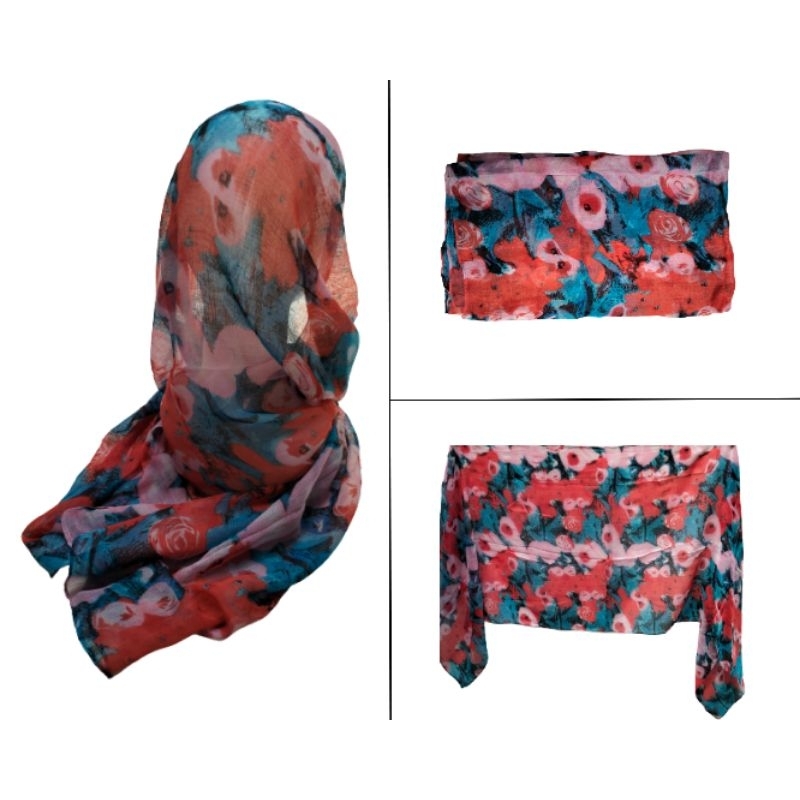 Jual pashmina motif bunga mawar | Shopee Indonesia