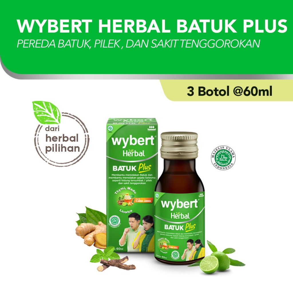 Jual Wybert Herbal Batuk Plus Syrup 60 ML x3 - Exp 11.2026 | Shopee ...