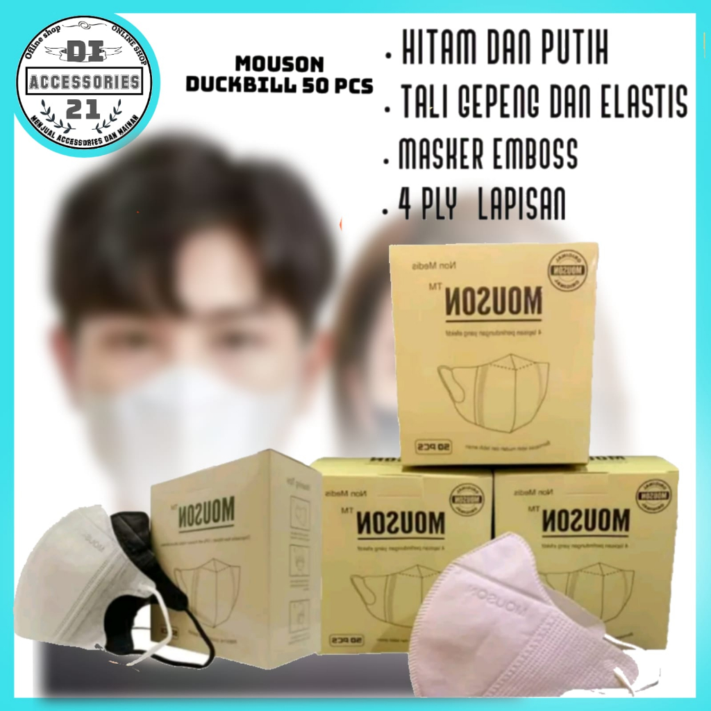 Jual MASKER DUCKBILL MOUSON 1 BOX ISI (50 PCS) HITAM \PUTIH \ WARNA | Shopee Indonesia