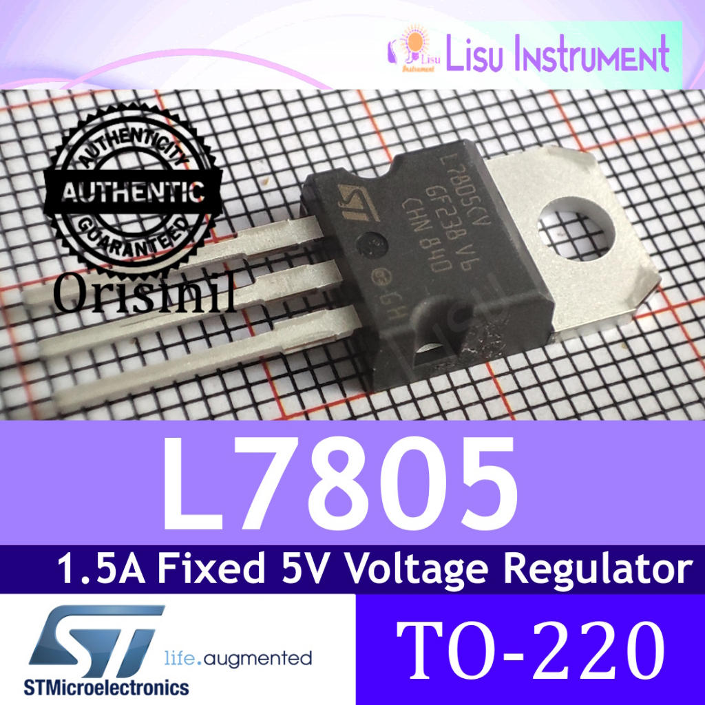 Jual ORIGINAL L7805 7805 L7805CV Positive Voltage Regulator TO-220 STMicroelectronics | Shopee ...