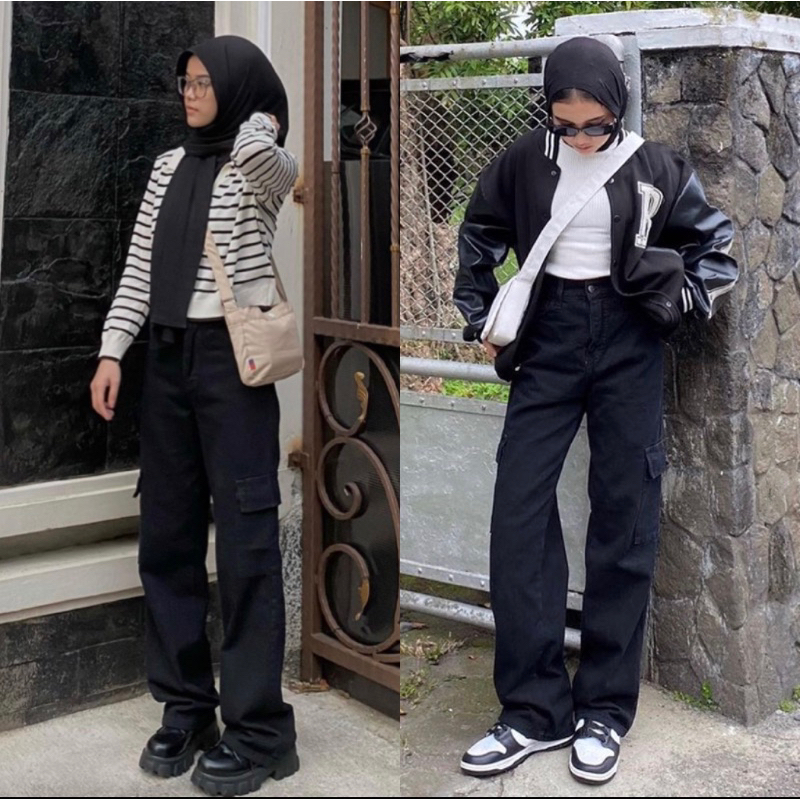 Jual EMILY CARGO JEANS BLACK | Shopee Indonesia
