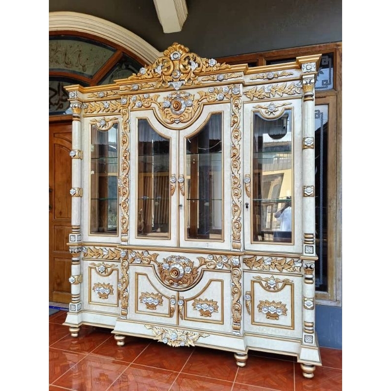 Jual Lemari Kaca Ukir Pintu 4 Jati | Shopee Indonesia