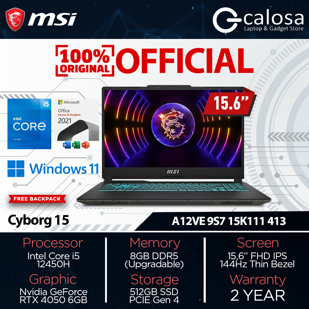 Jual MSI Cyborg 15 A12VE 9S7 15K111 413 Intel Core i5 12450H RAM 8GB 16GB SSD 512GB NVIDIA RTX ...