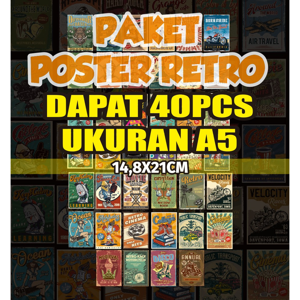 Jual [40 PCS] Paket poster retro / poster retro series / wallposter ...
