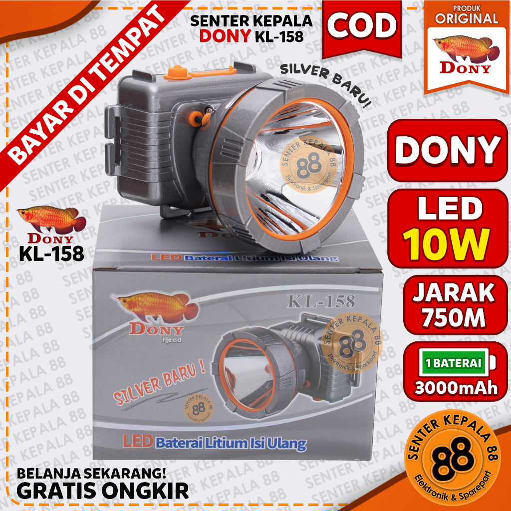 Jual DONY Senter Kepala Dony KL 158 Silver Baru Doni Cas LED Super ...