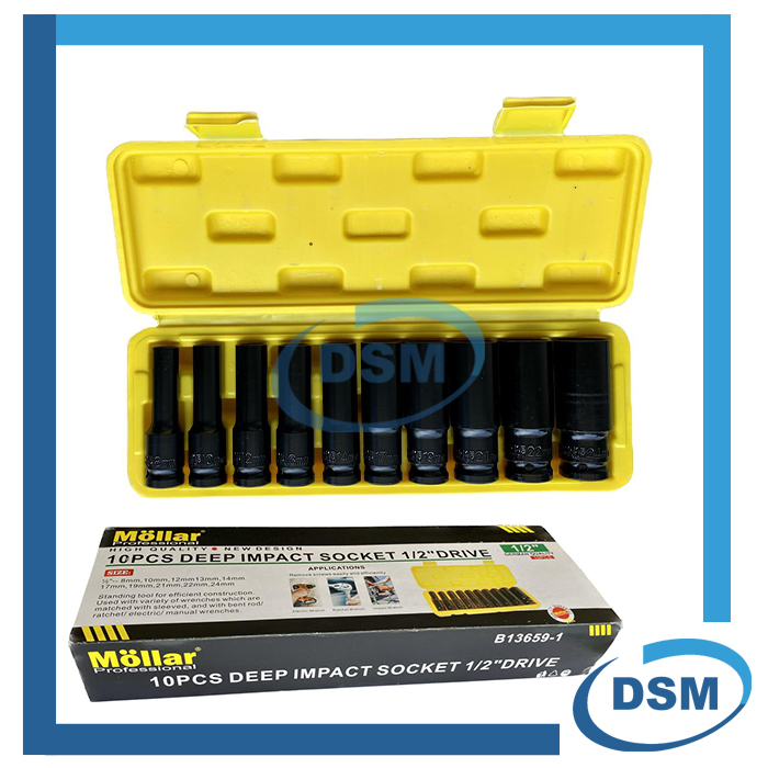 Jual MOLLAR Mata Sok Impact 1/2" Set 10 pcs 8-24 mm Panjang Deep Socket CIW | Shopee Indonesia