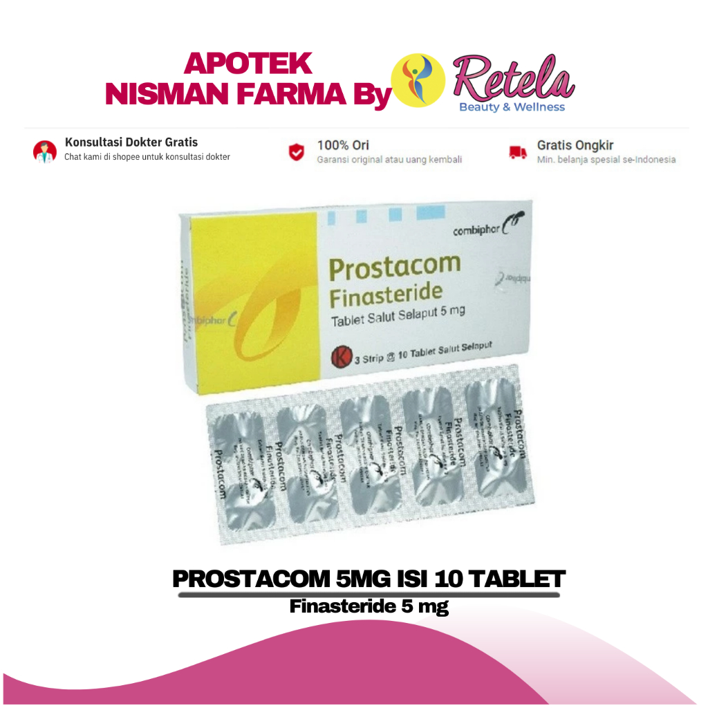 Jual PROSTACOM 5MG 1 BLISTER 10 TABLET ( Finasteride 5 mg ) | Shopee ...