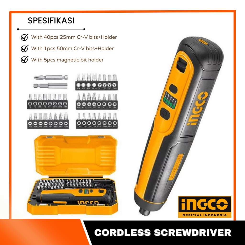 Jual INGCO CSDLI0403 Cordless Screwdriver 4V Mesin Bor Obeng Sekrup ...