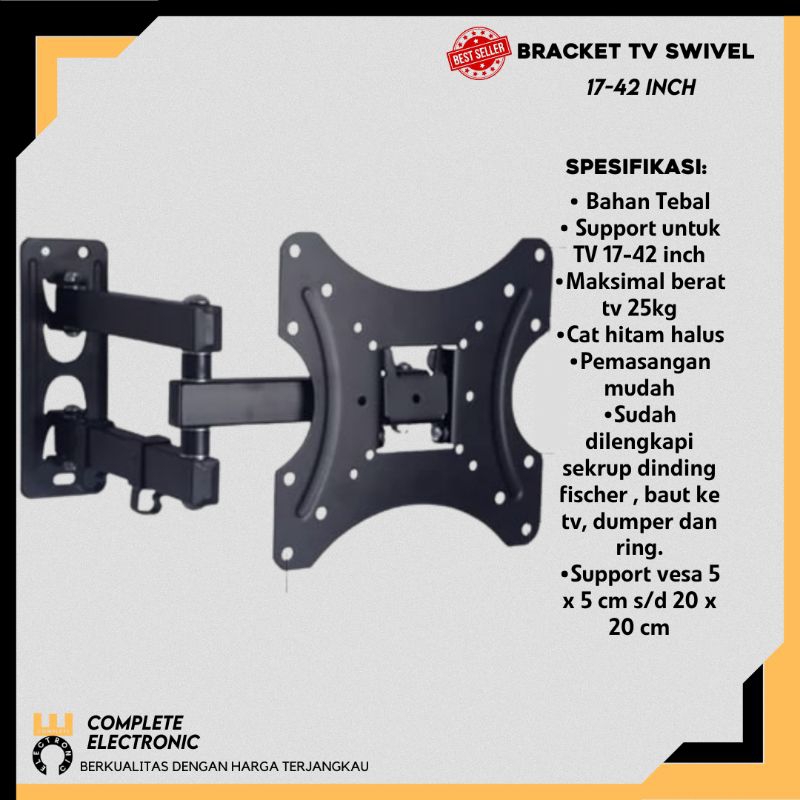 Jual Braket TV Swivel 17 24 32 40 42 inch Breket TV Dinding Swivel ...