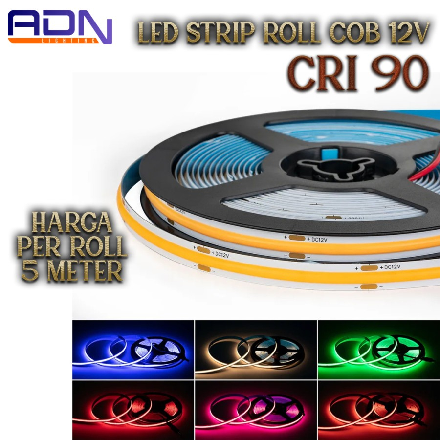 Jual Adn Led Strip Cob Dc 12volt 5 Meter Lampu Cob Light Cri 90 Dotless