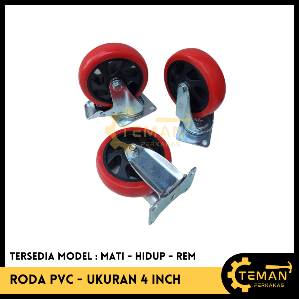 Jual RODA TROLI PVC 4 INCH / RODA TROLLEY PVC MERAH 4" HIDUP MATI REM ...