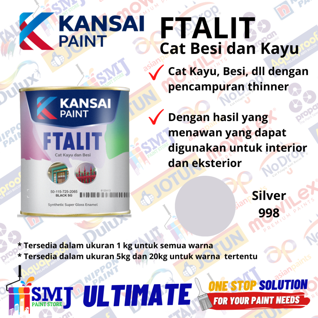 Jual Cat Minyak Besi & Kayu KANSAI FTALIT 998 Silver 1kg / 1L | Shopee ...